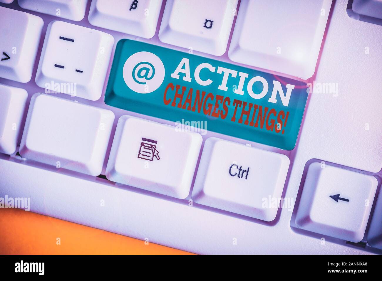 Writing note showing Action Changes Things. Business concept for start ...