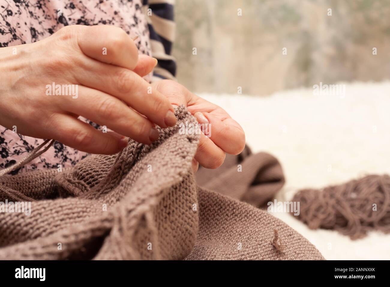 Knitting close-up. Stock photo female hands knit a sweater Stock Photo ...