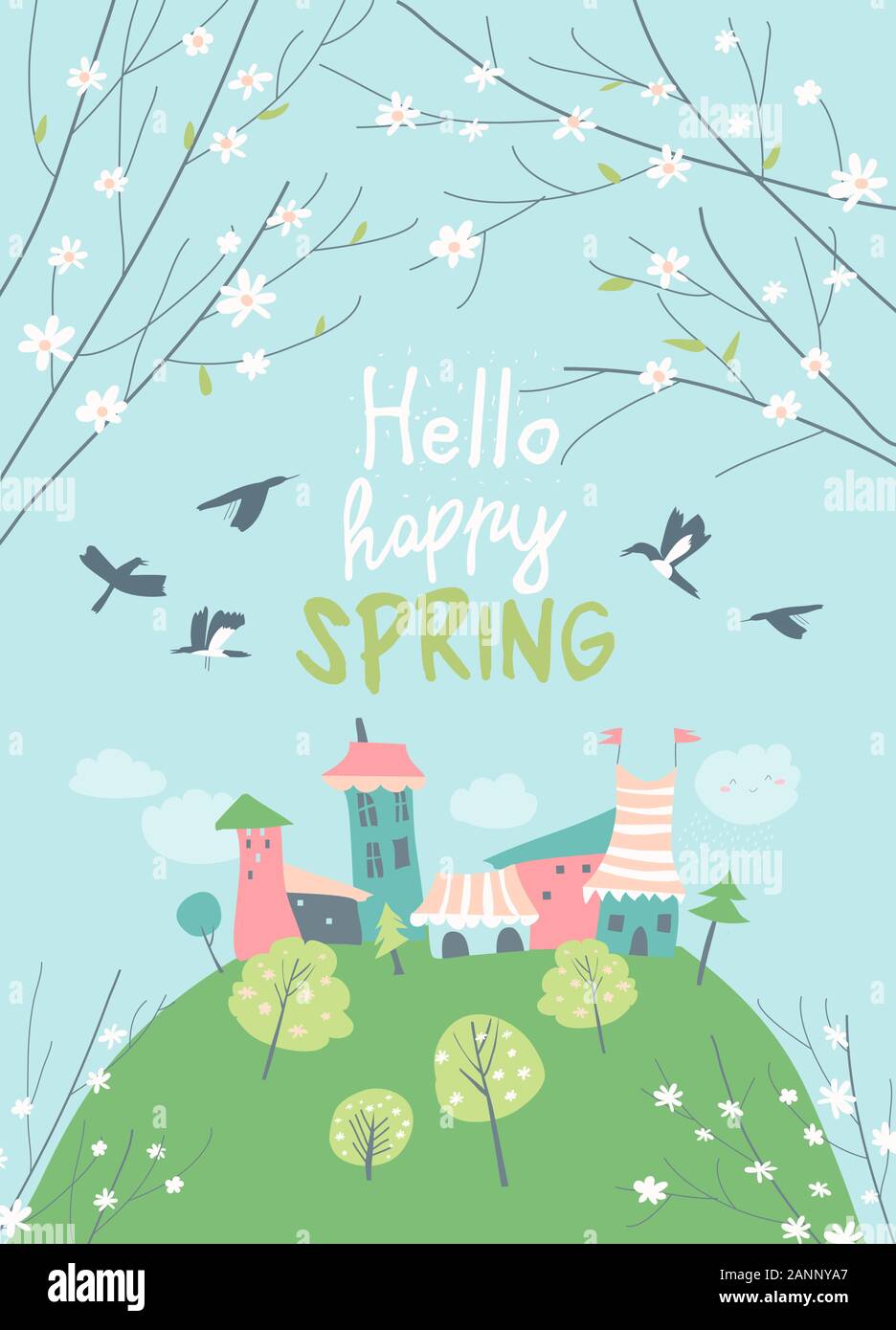 Cherry blossom trees in rain Stock Vector Images - Alamy