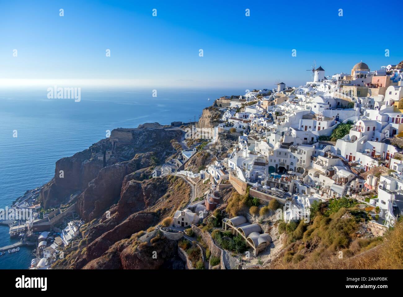 Greece. White houses and roofs on the island of Santorini (Thira) at ...