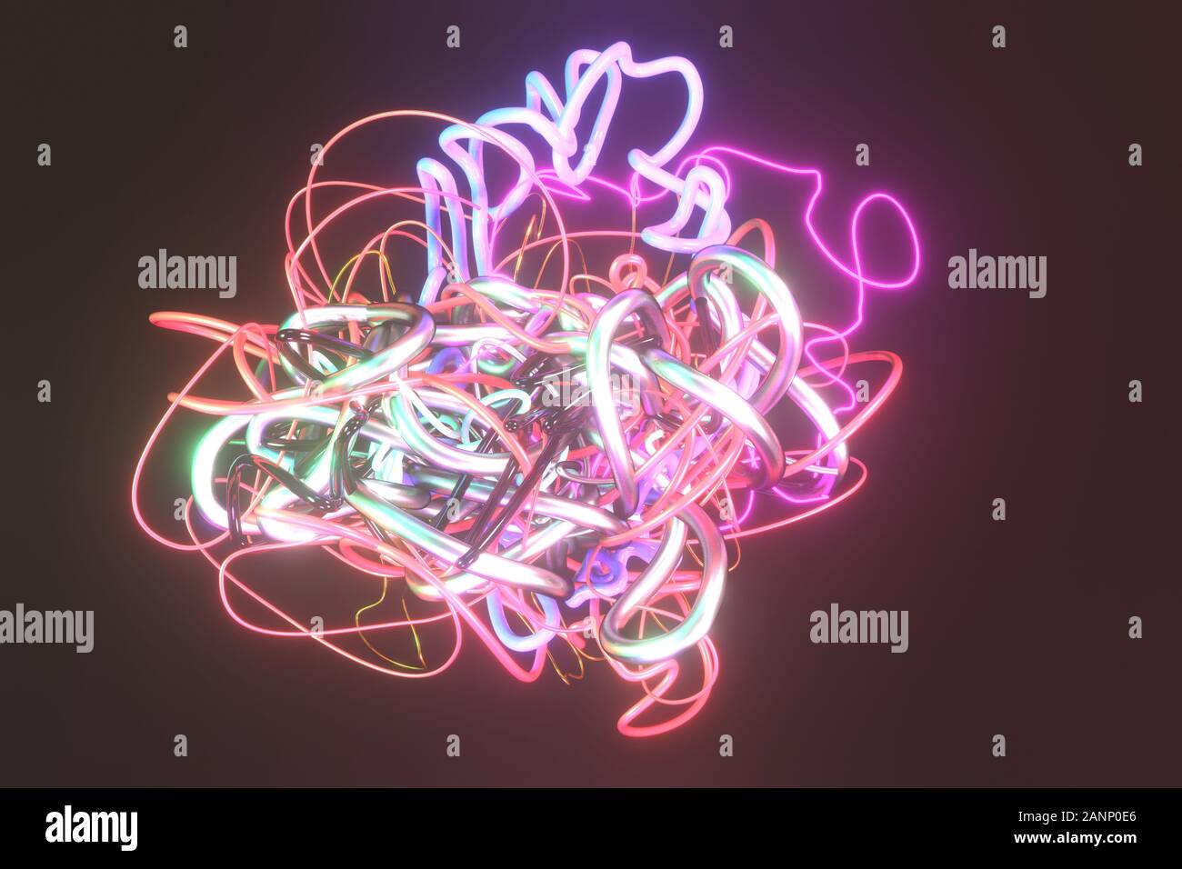 Neon grow lights, messy colorful string. For graphic design, catalog ...