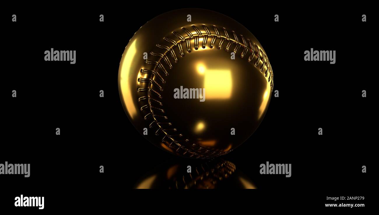 Golden baseball ball on black background. 3d render Stock Photo - Alamy