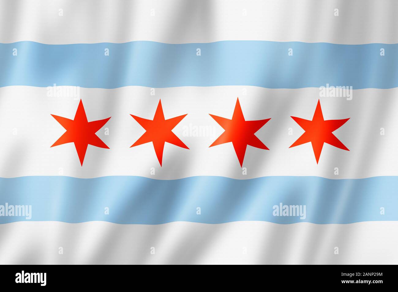 Chicago city flag, Illinois. United states waving banner collection. 3D ...