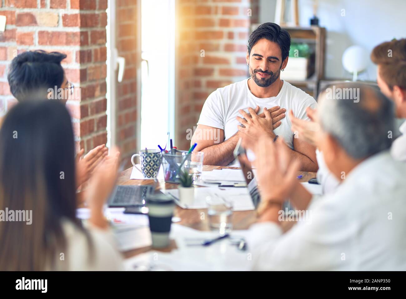 Group of business workers smiling happy and confident. Working together ...