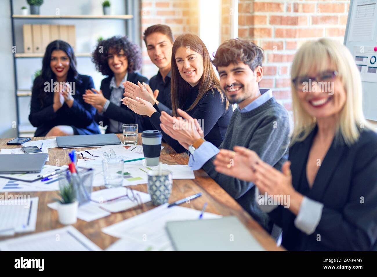 Group of business workers smiling happy and confident. Working together ...