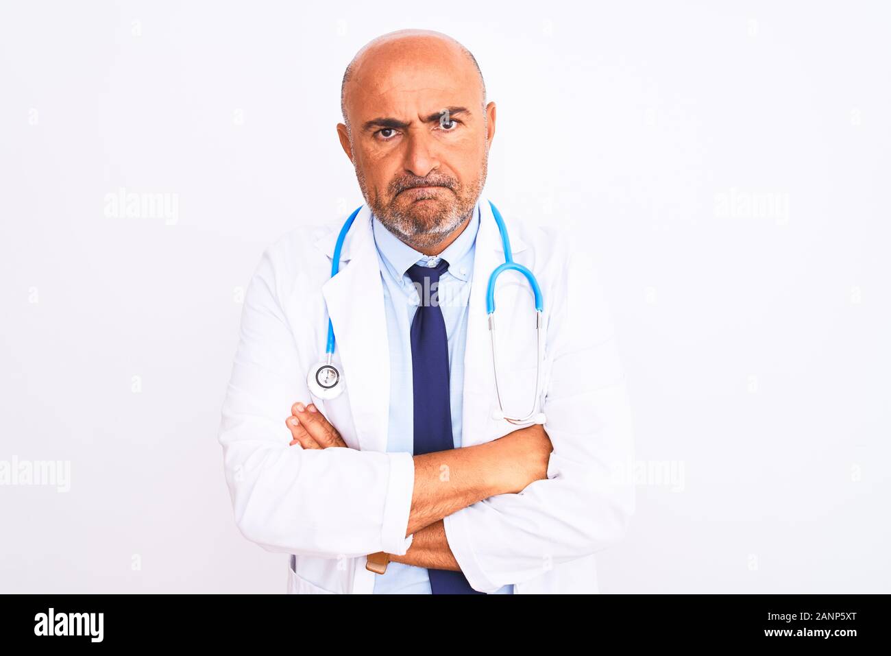 Middle age doctor man wearing stethoscope and tie standing over ...