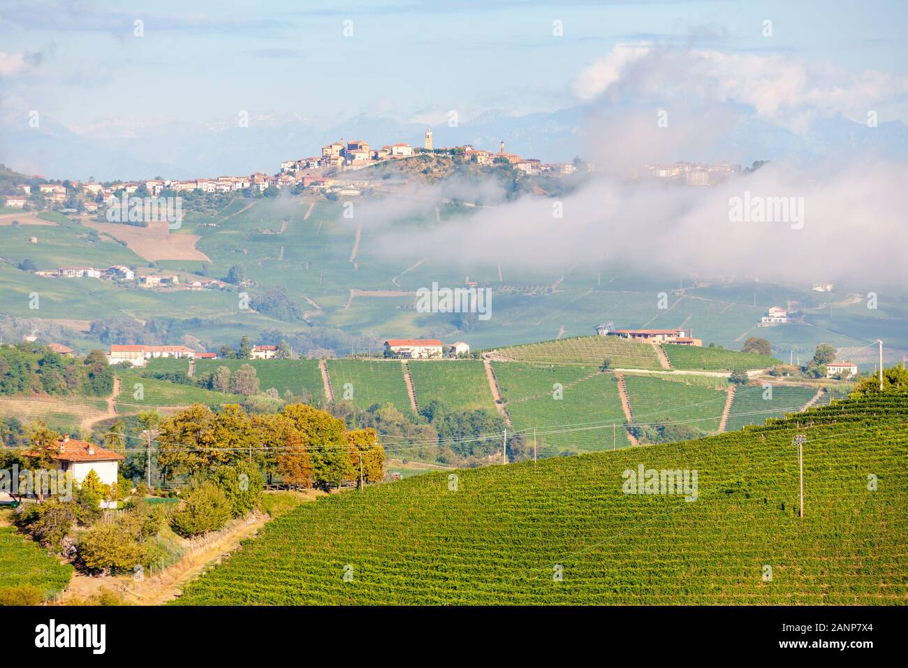 View of the village of Serralunga d`Alba and the wonderful Langa, italy ...