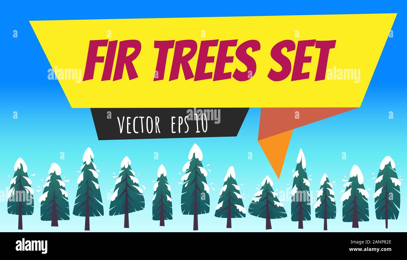 Collection set of beautiful Christmas fir trees , modern cartoon ...