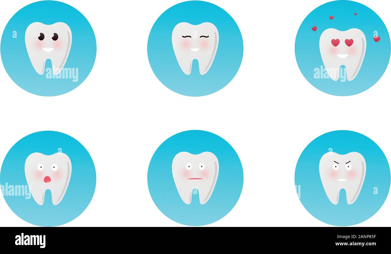 Flat design cartoon cute tooth character with different facial ...