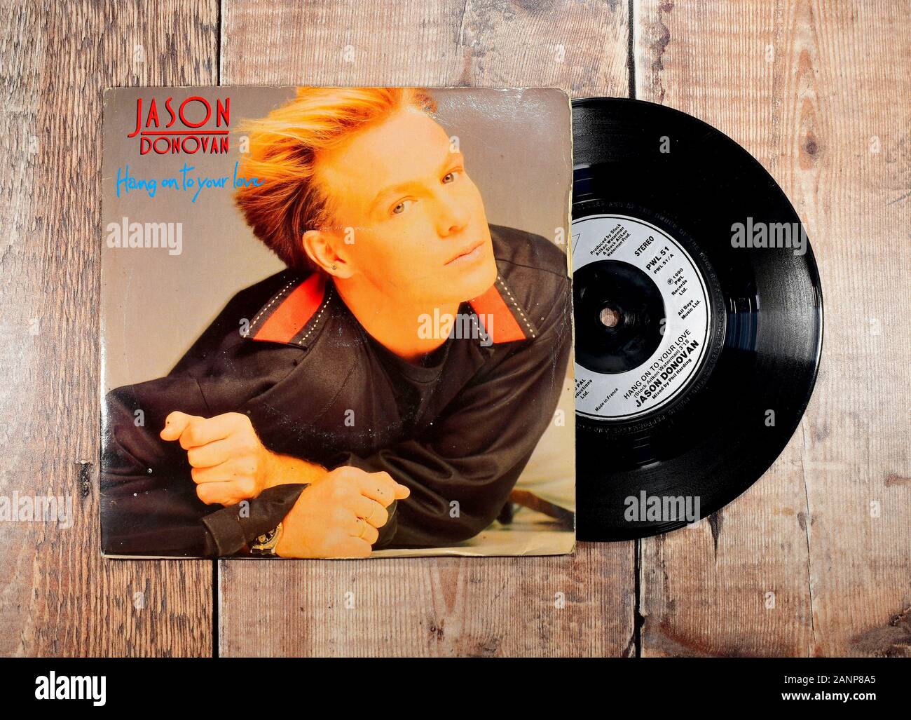 Jason Donovan 7inch single, hang on to your love Stock Photo - Alamy