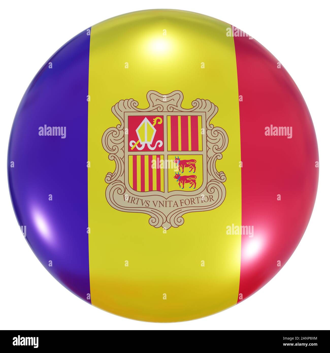 3d rendering of an Andorra national flag on a circle icon isolated on ...