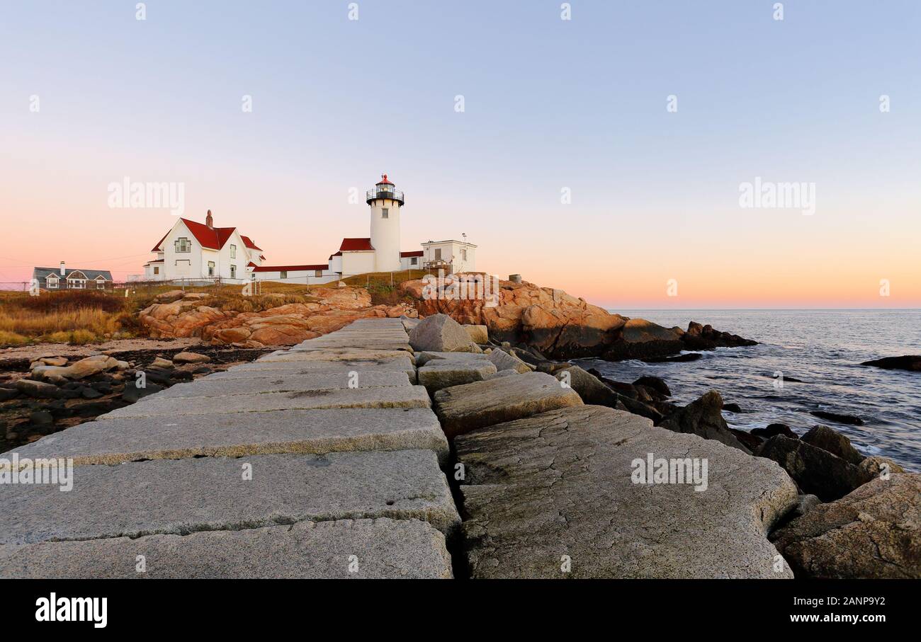 Beautiful sunset of Eastern Point Lighthouse at Gloucester ...