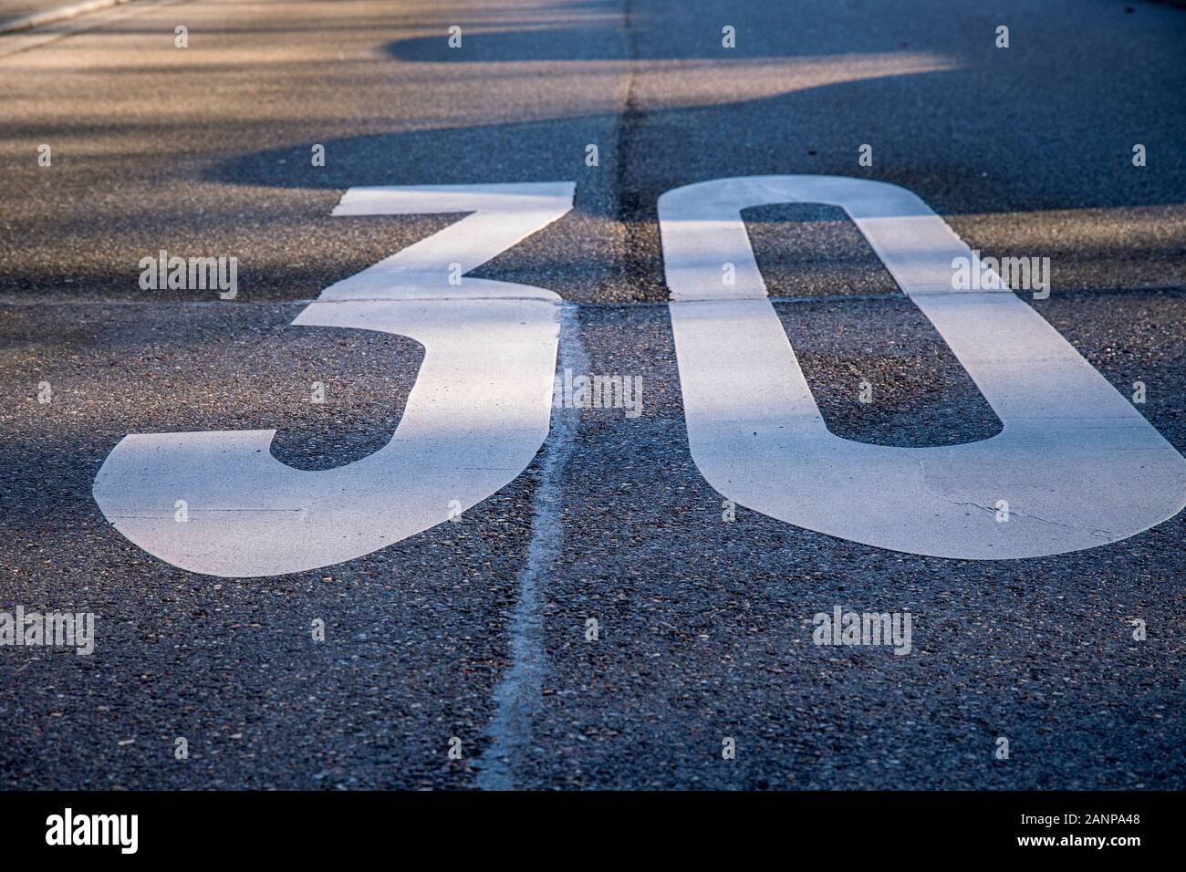 residential street with the inscription 30 Stock Photo - Alamy