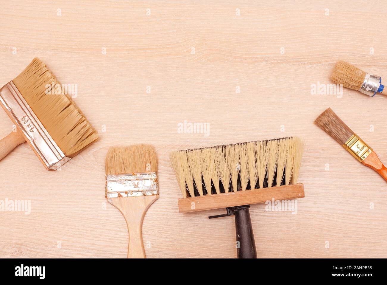 A large set of different construction brushes. Stock photo set of ...