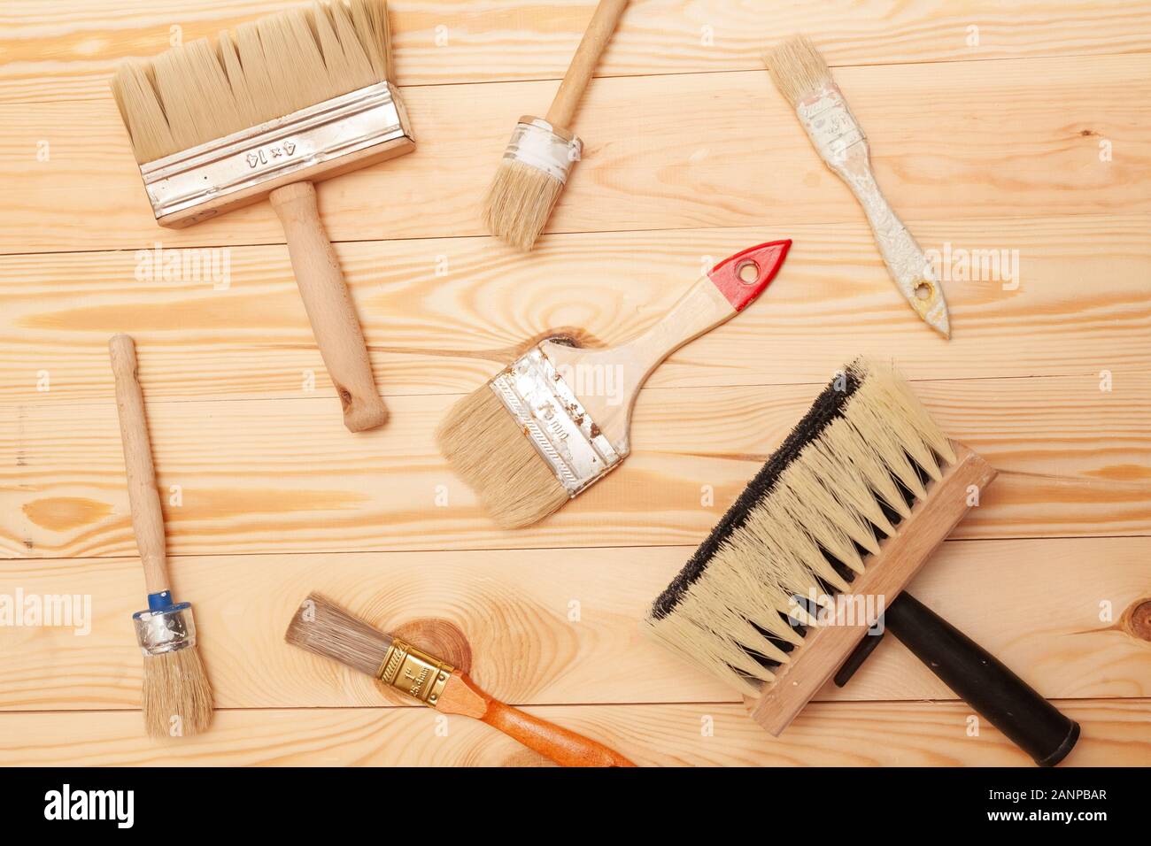 A large set of different construction brushes. Stock photo set of ...