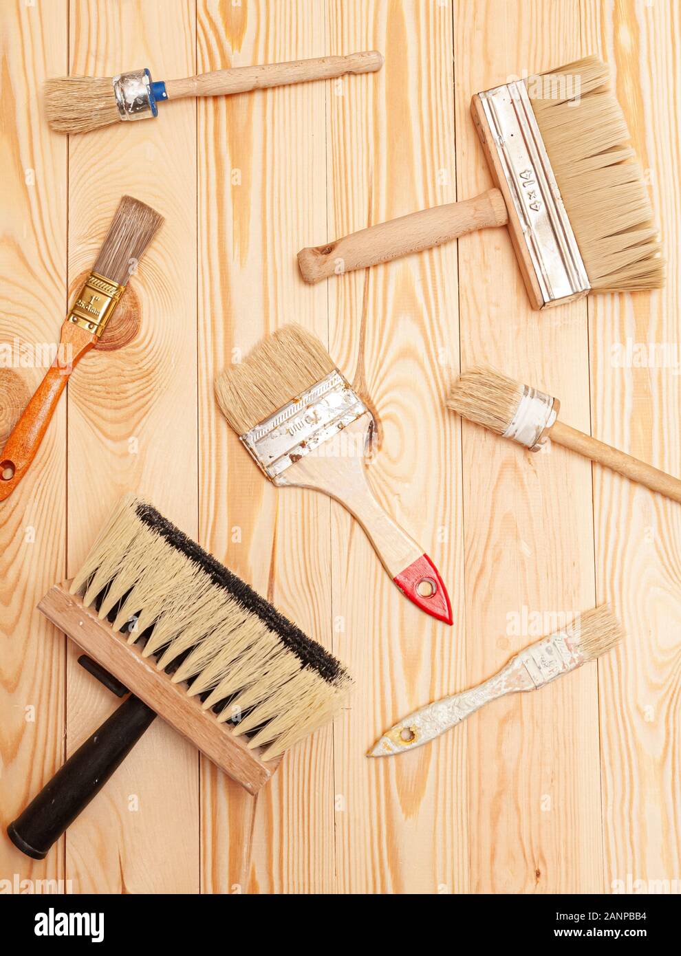 A large set of different construction brushes. Stock photo set of ...