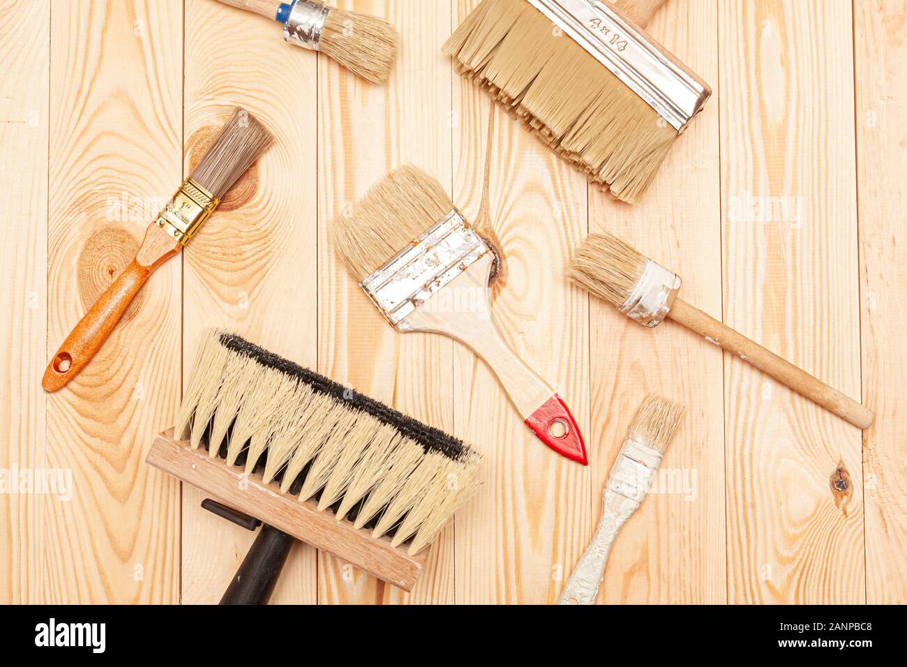 A large set of different construction brushes. Stock photo set of ...