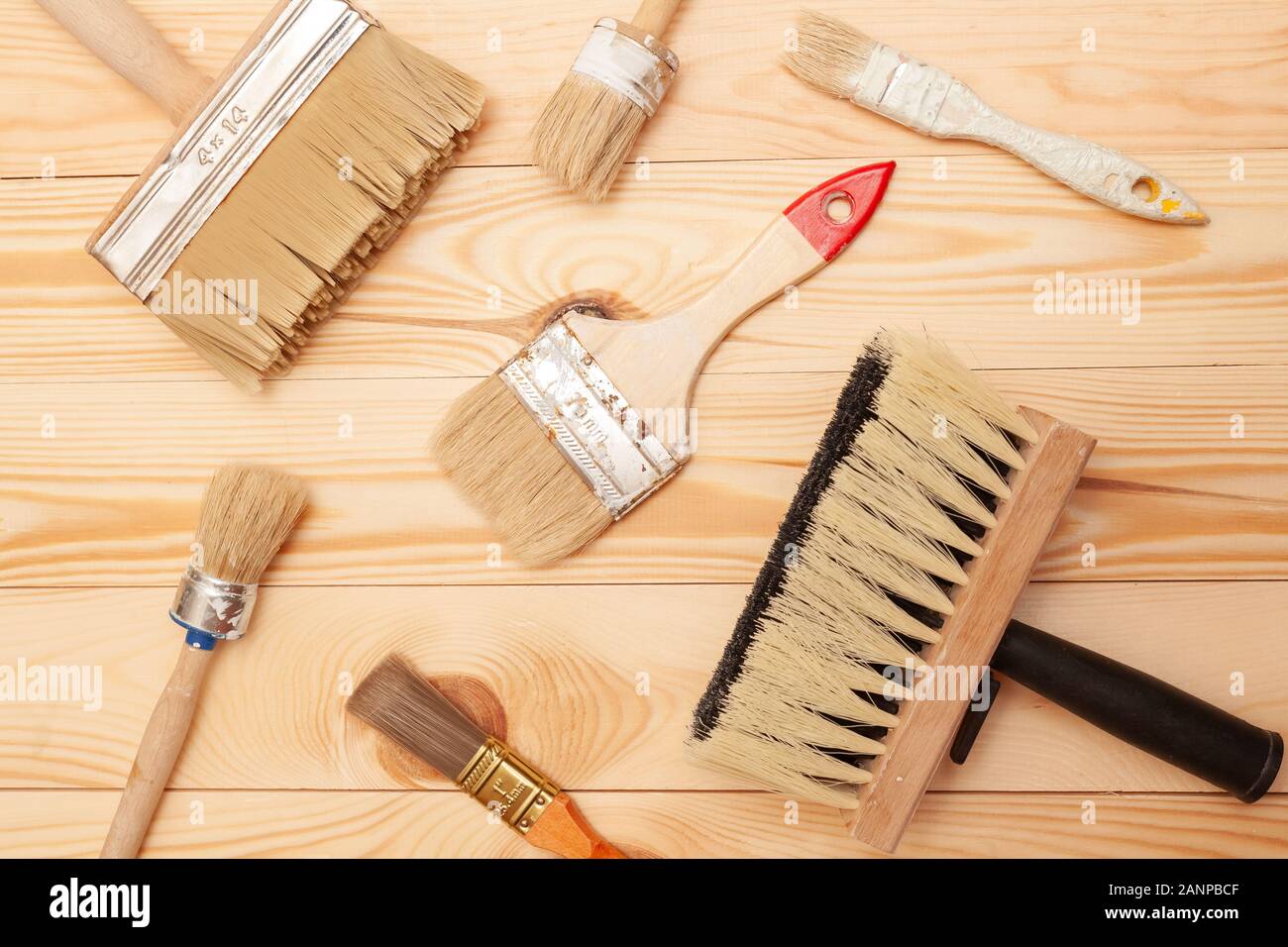 A large set of different construction brushes. Stock photo set of ...