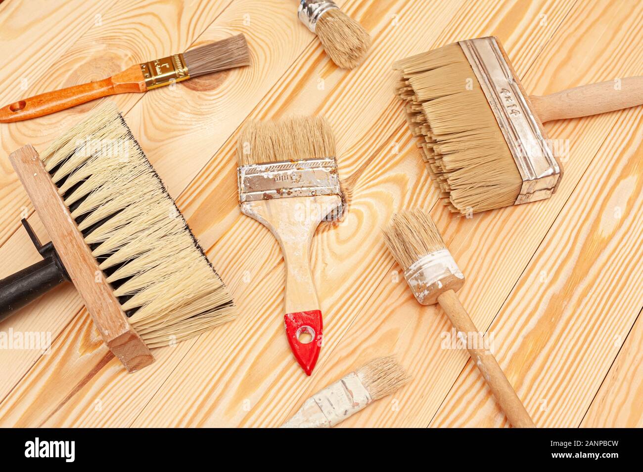 A large set of different construction brushes. Stock photo set of ...