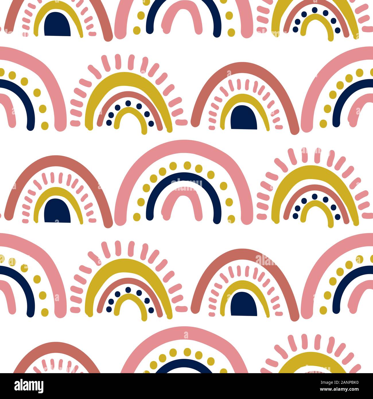 Rainbow cut out paper abstract modern shapes seamless pattern. Hand ...