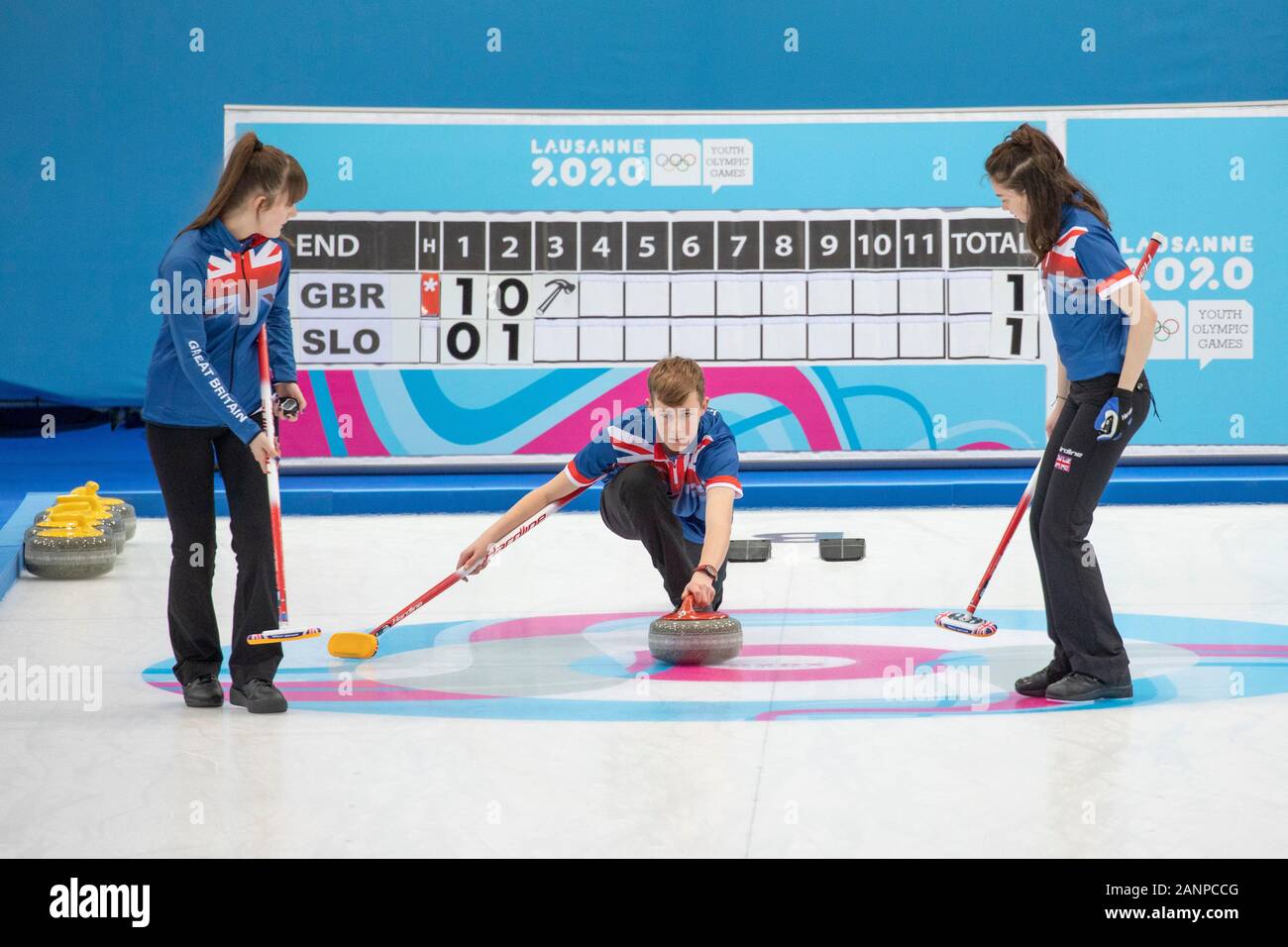 Team GB play Slovenia in the mixed team round robin Curling match ...