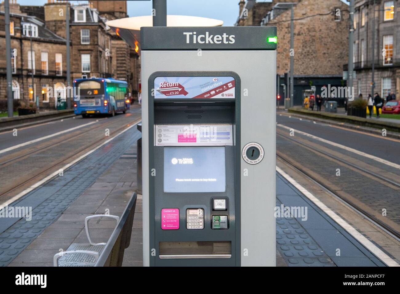 Edinburgh Trams Ticket machine, People buying tickets, contact less ...