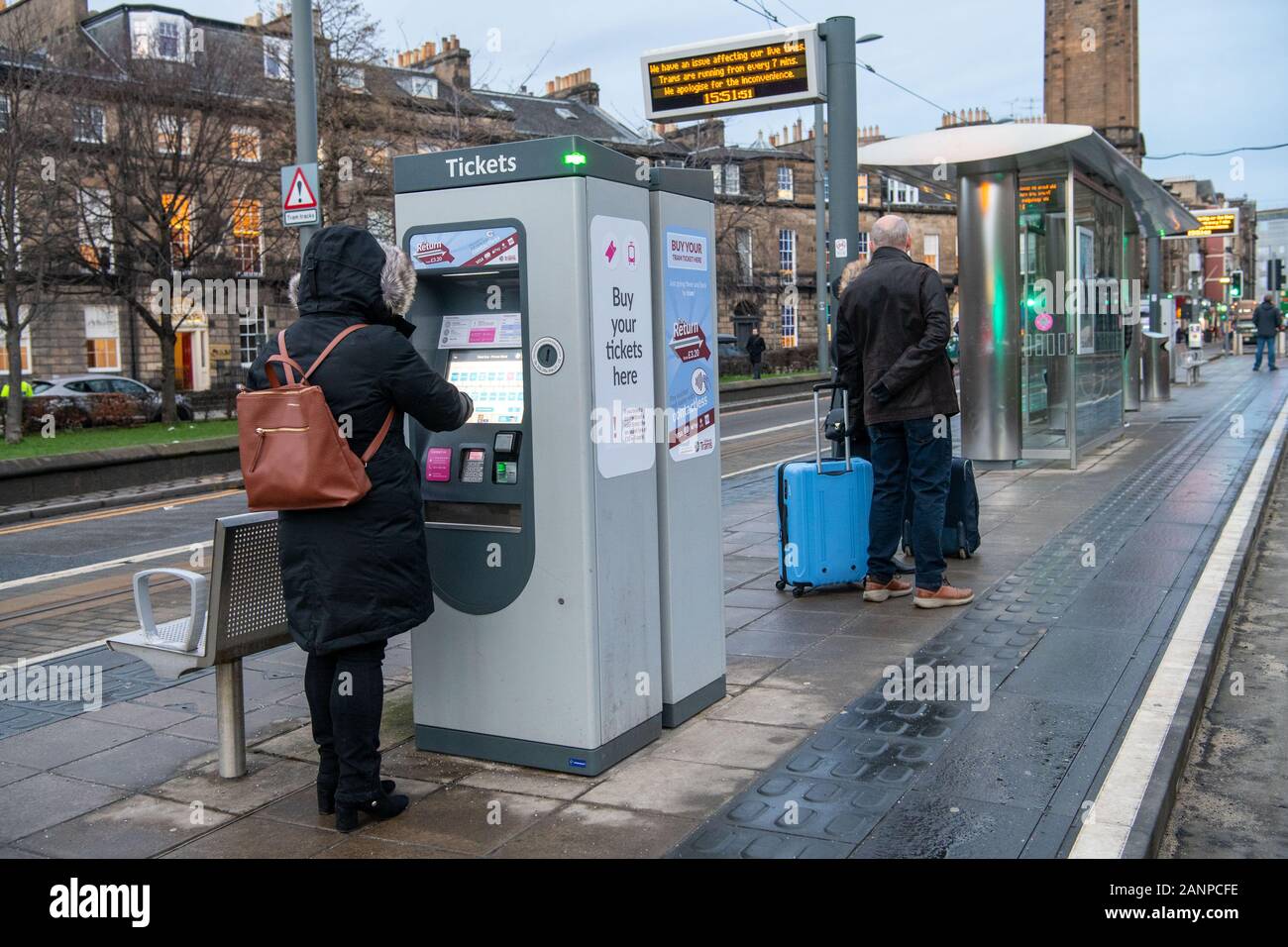 Edinburgh Trams Ticket machine, People buying tickets, contact less ...