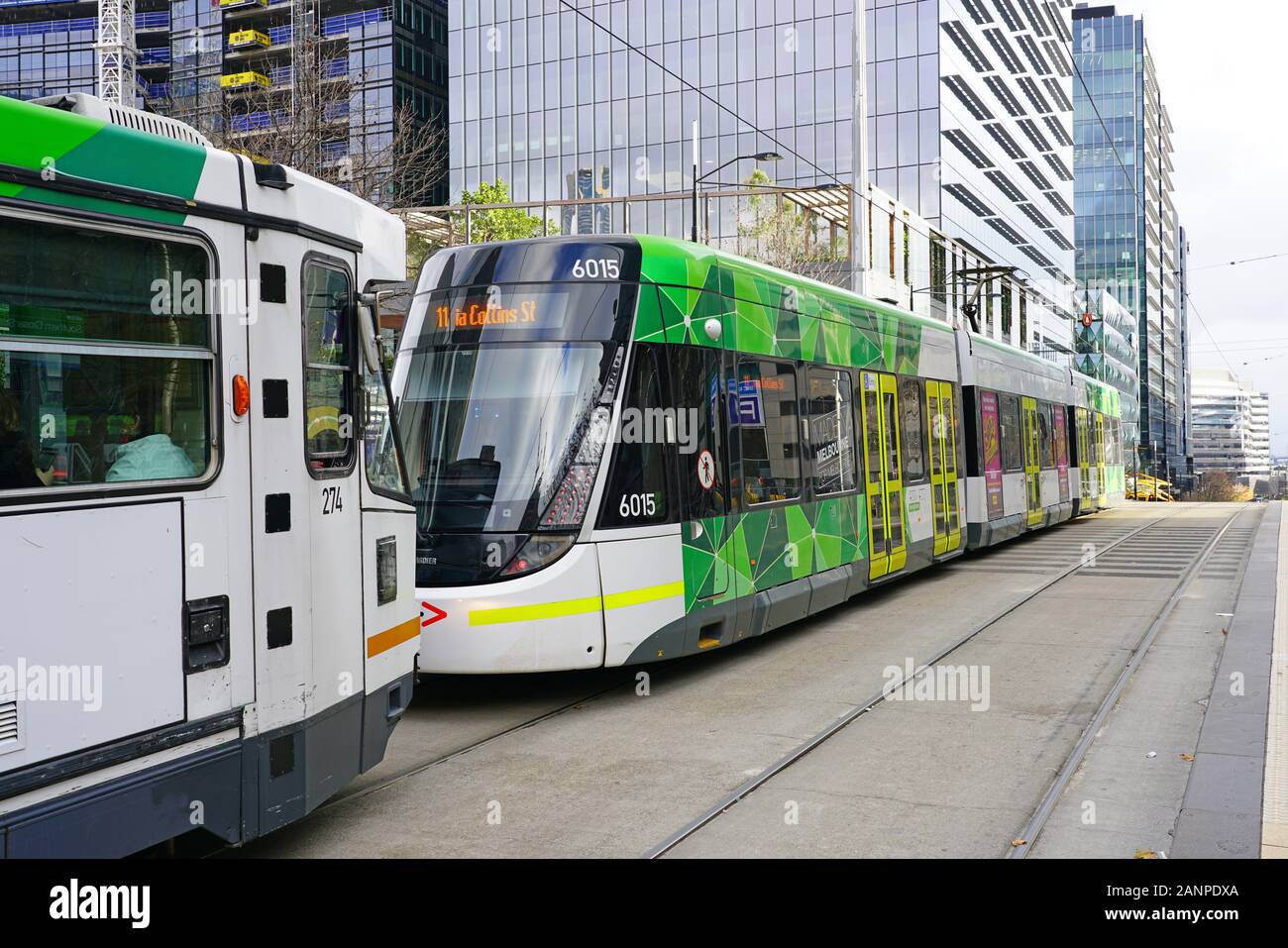 MELBOURNE, AUSTRALIA -15 JUL 2019- View of a tram in Melbourne, the ...