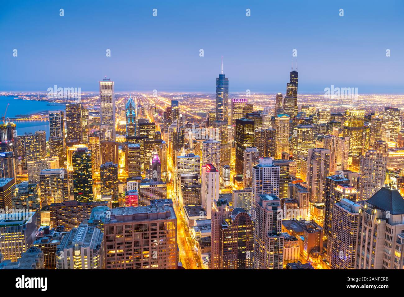 Chicago, IL, USA downtown cityscape from above at twilight Stock Photo ...