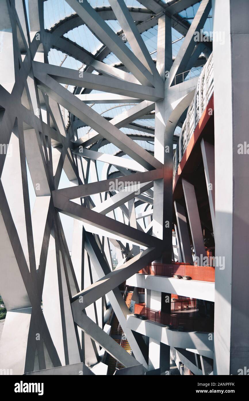 Corridor inside the Beijing National Stadium or Bird's Nest designed by ...