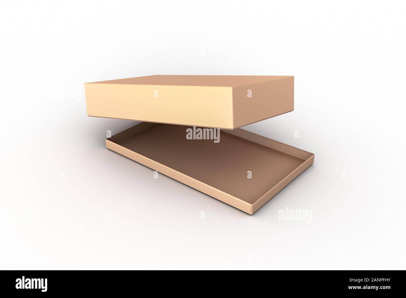 3d rendering of cardboard empty box mockup template with golden yellow ...