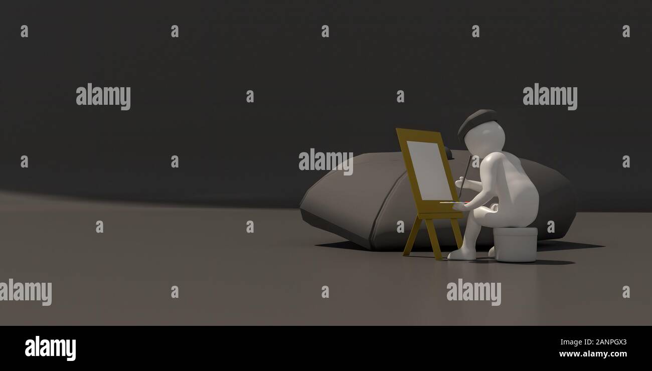 3d illustrator, 3d rendering of the artist is drawing Stock Photo - Alamy