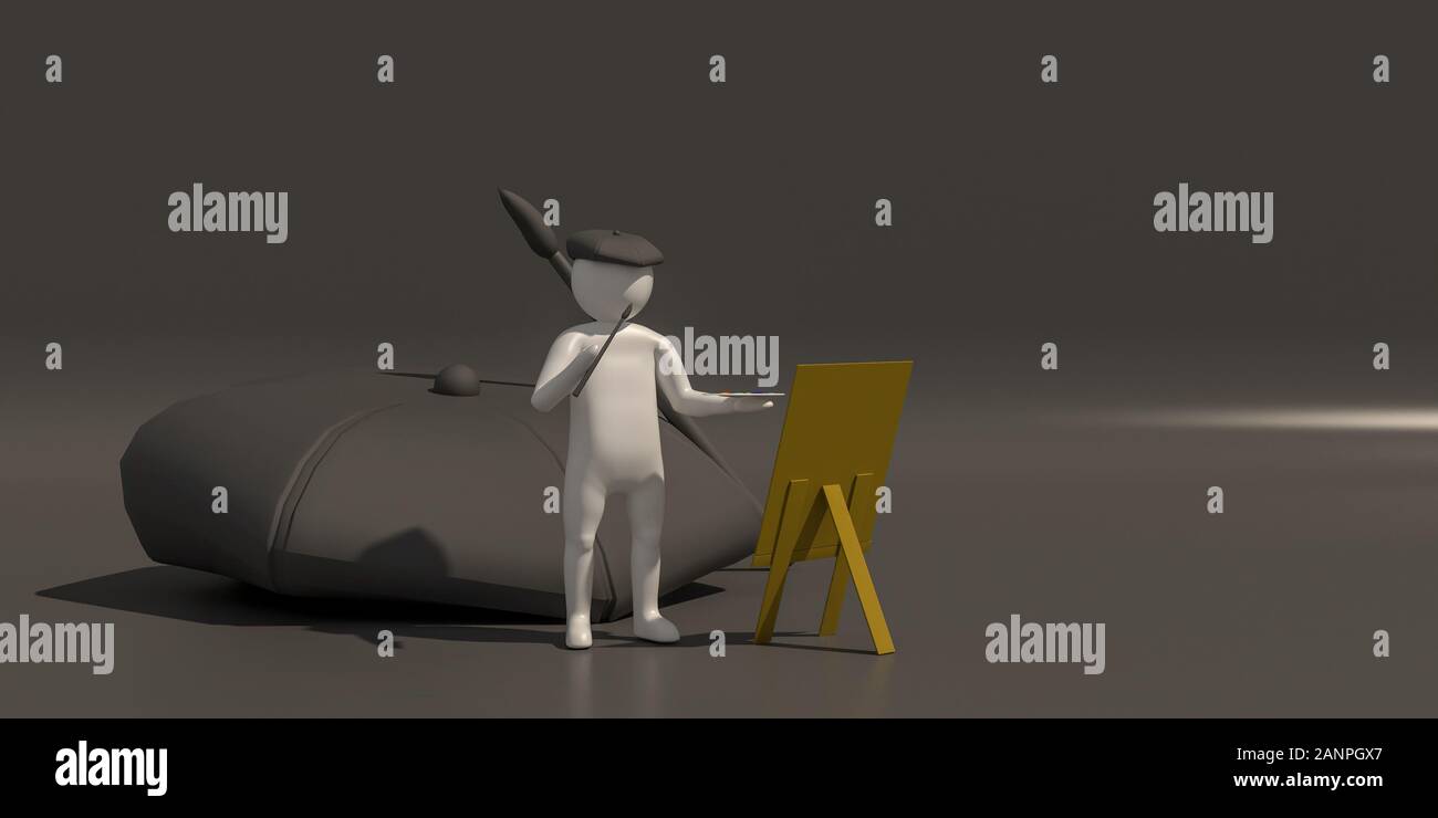 3d illustrator, 3d rendering of the artist is drawing Stock Photo - Alamy