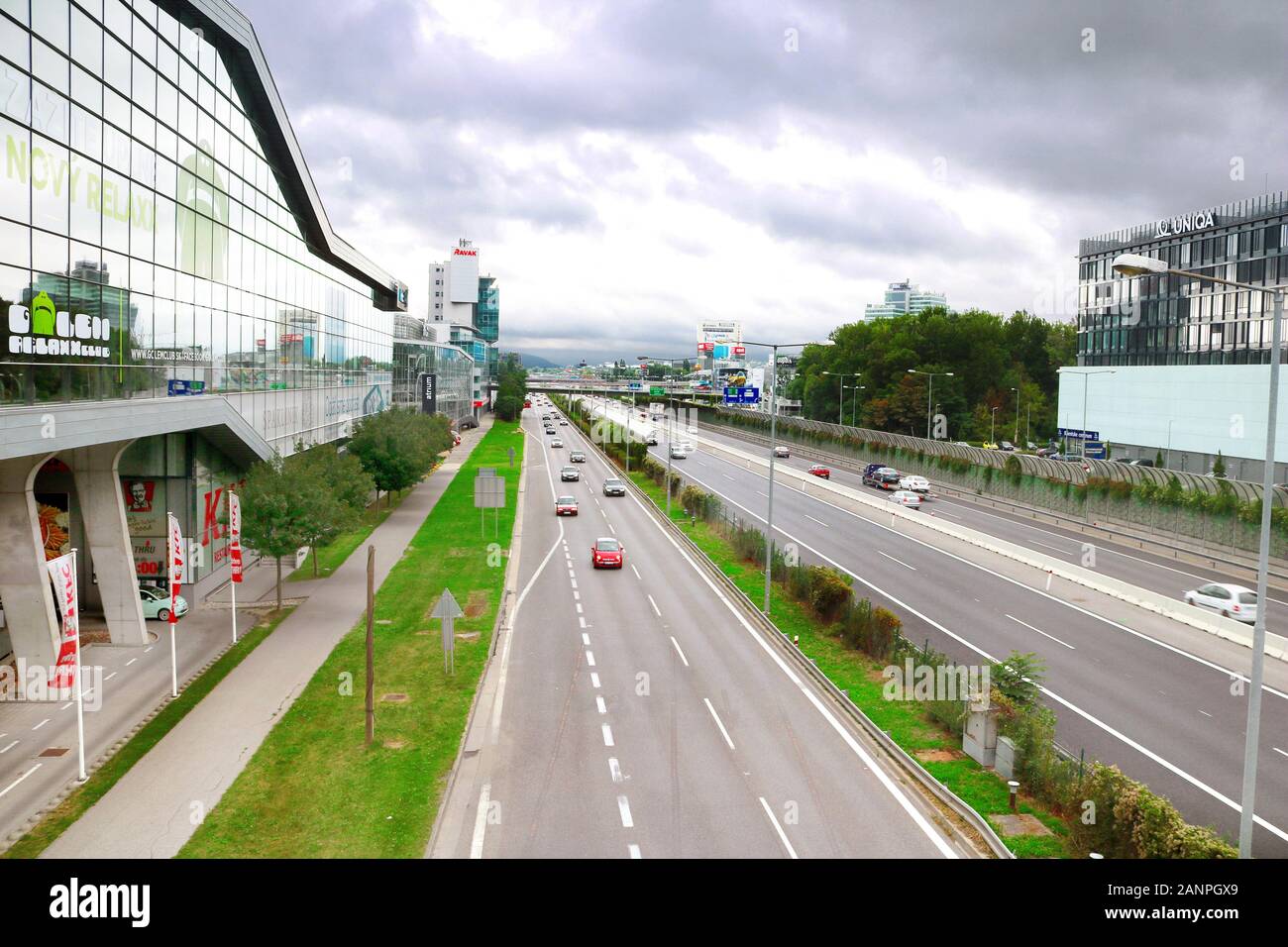 BRATISLAVA, SLOVAKIA - SEPTEMBER 02, 2019: View of Einsteinova Street ...
