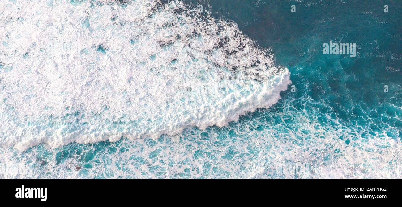 Aerial view to waves in ocean Splashing Waves. Blue clean wavy sea ...