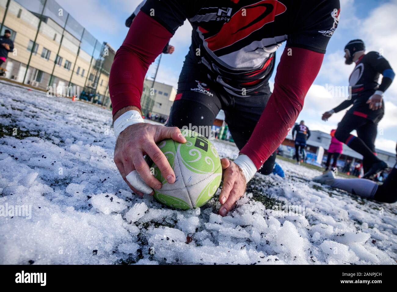 Moscow, Russia. 18th of January, 2020 Participants of 9th "Snow Rugby ...