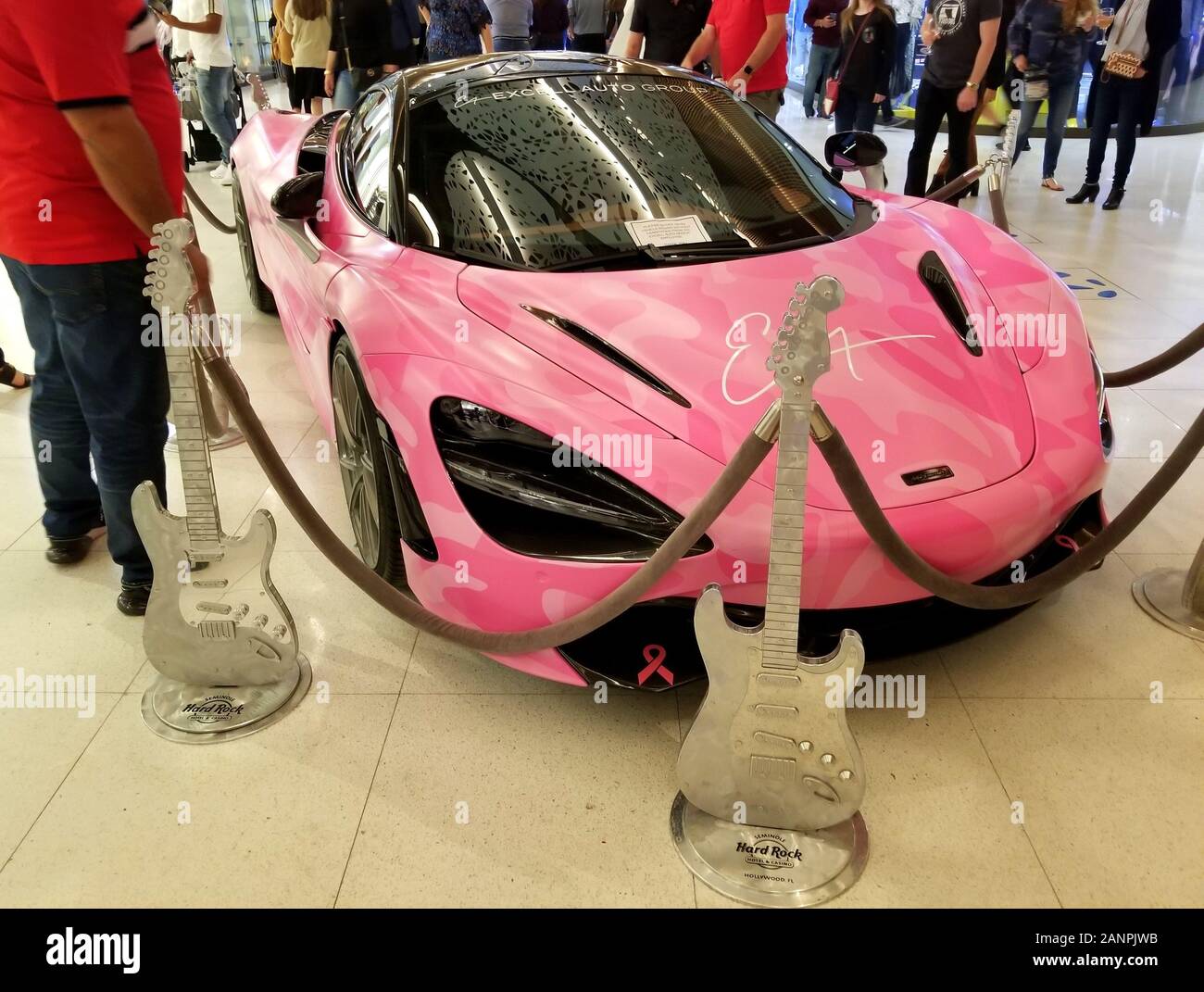 Hollywood, Florida, U.S.A - January 2, 2020 - A pink Ferrari inside of ...