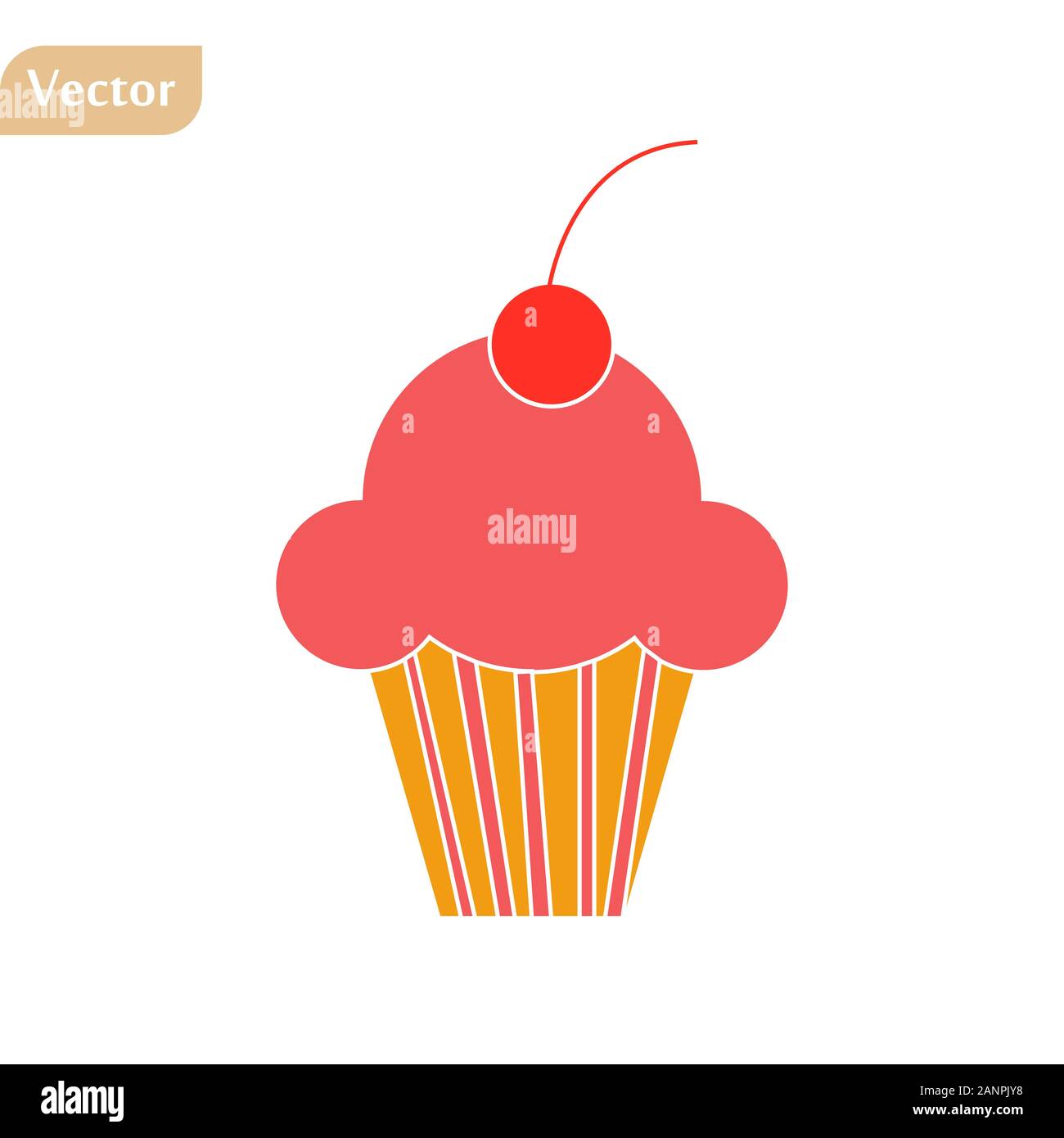 Cute cupcake icon in flat style isolated on white background. Vector ...