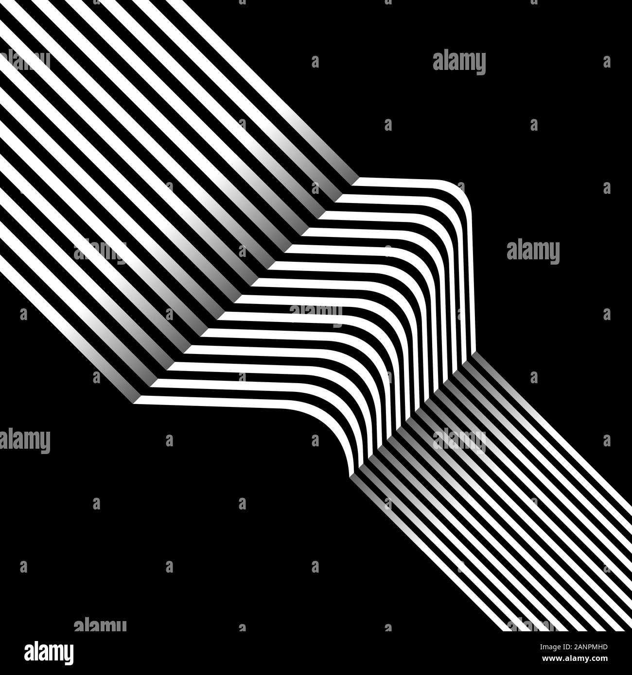 White diagonal stripes isolated on black background. Abstract optical ...