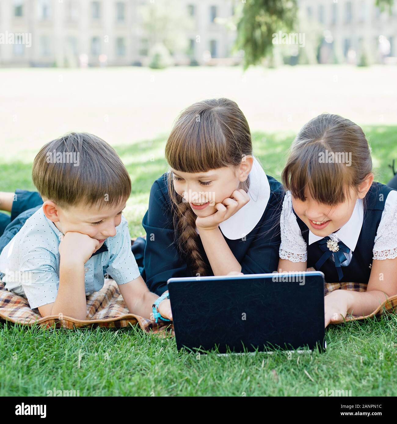 children with laptop computer. Little child using pc. Life online ...