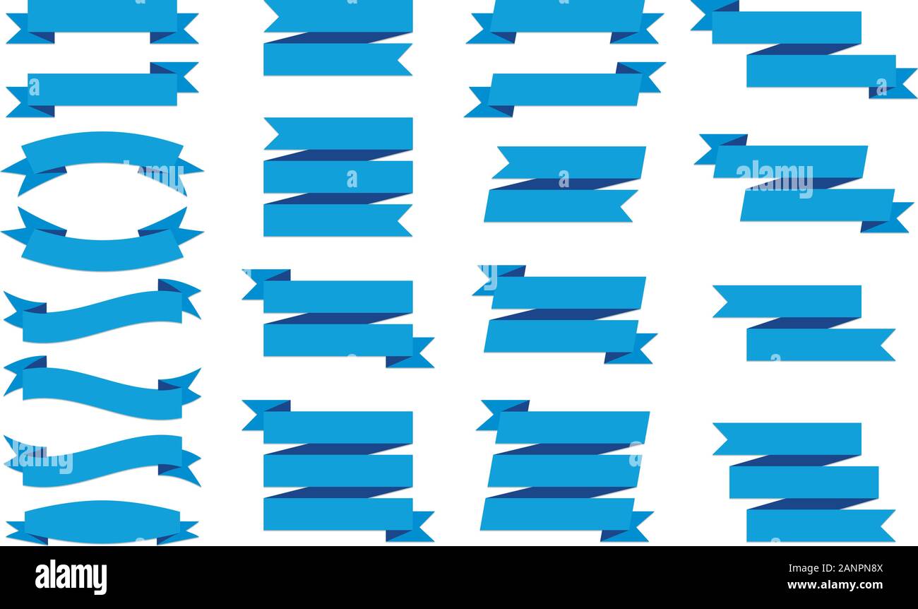 Set of blue ribbons banners on white background. Flat templates and ...