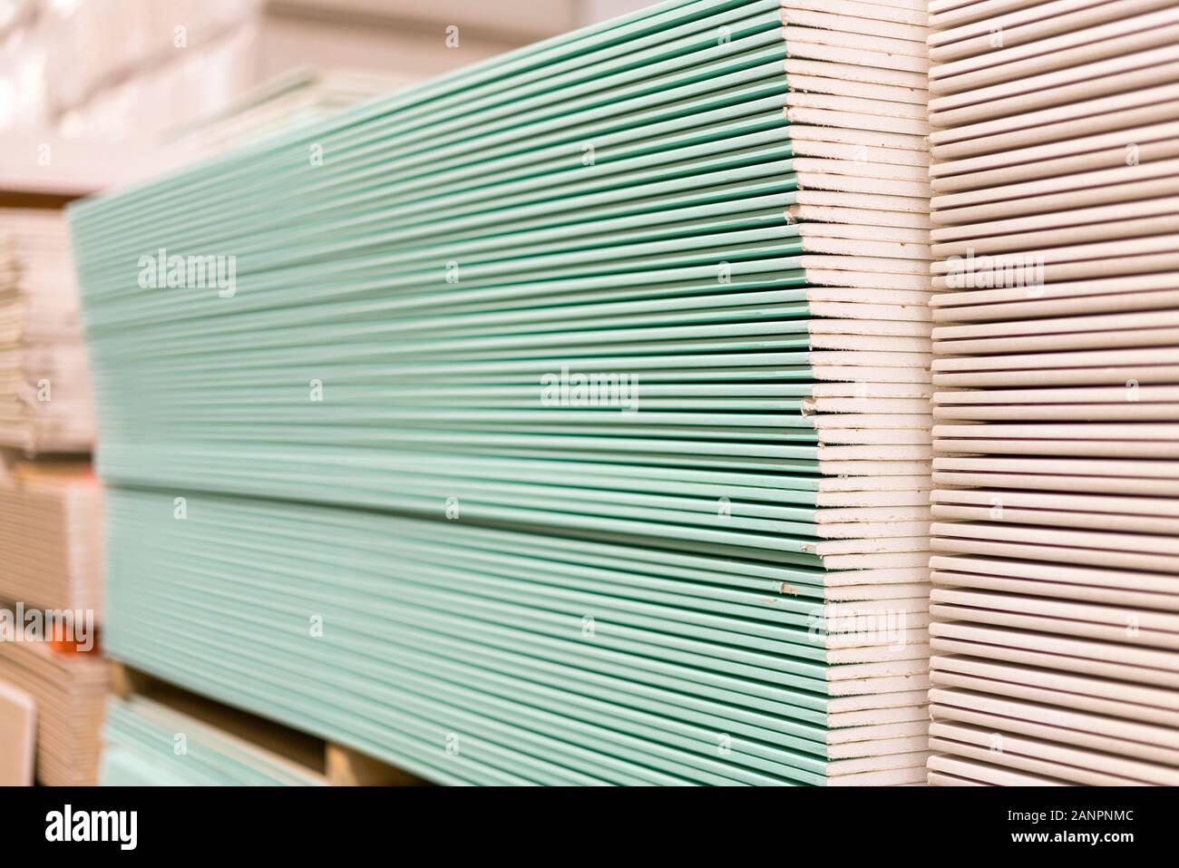 Drywall racks in a hardware store. repair and construction concept ...
