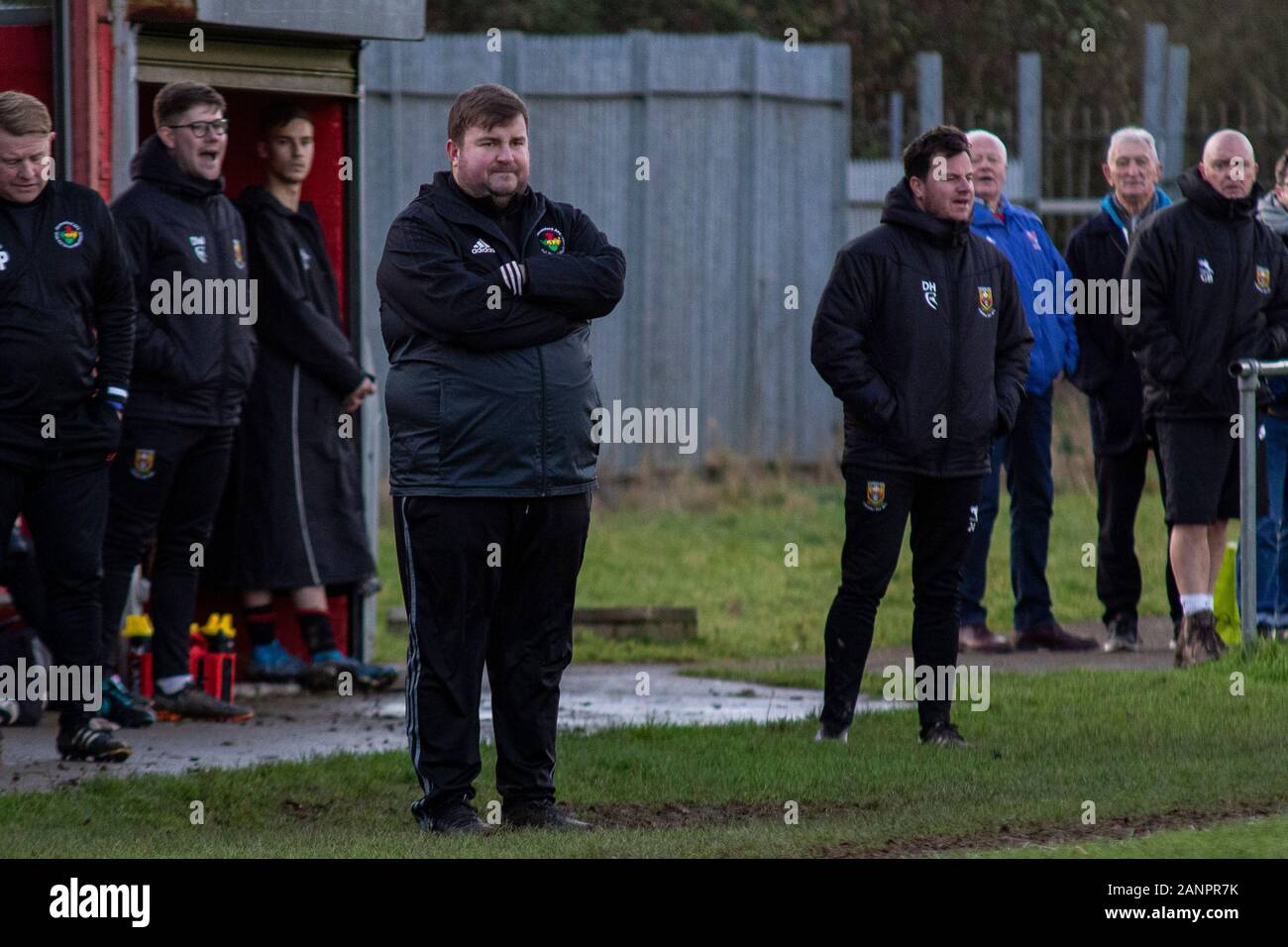 Ammanford manager Gruff Harrison. Caerau Ely v Ammanford Town at Cwrt ...