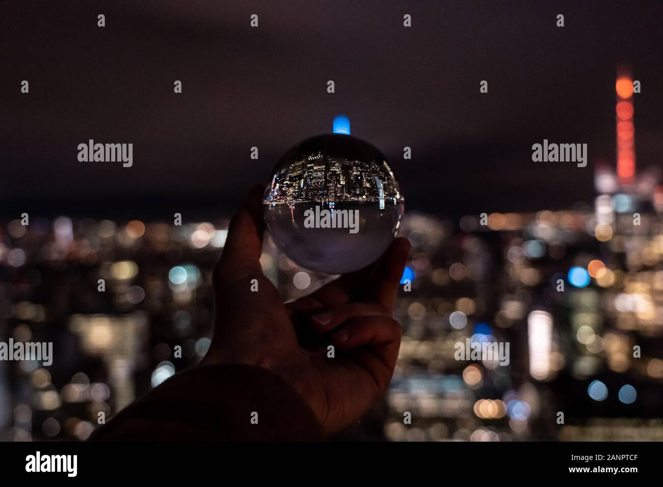 New York in a lensball, New York inside a crystal ball, USA night ...