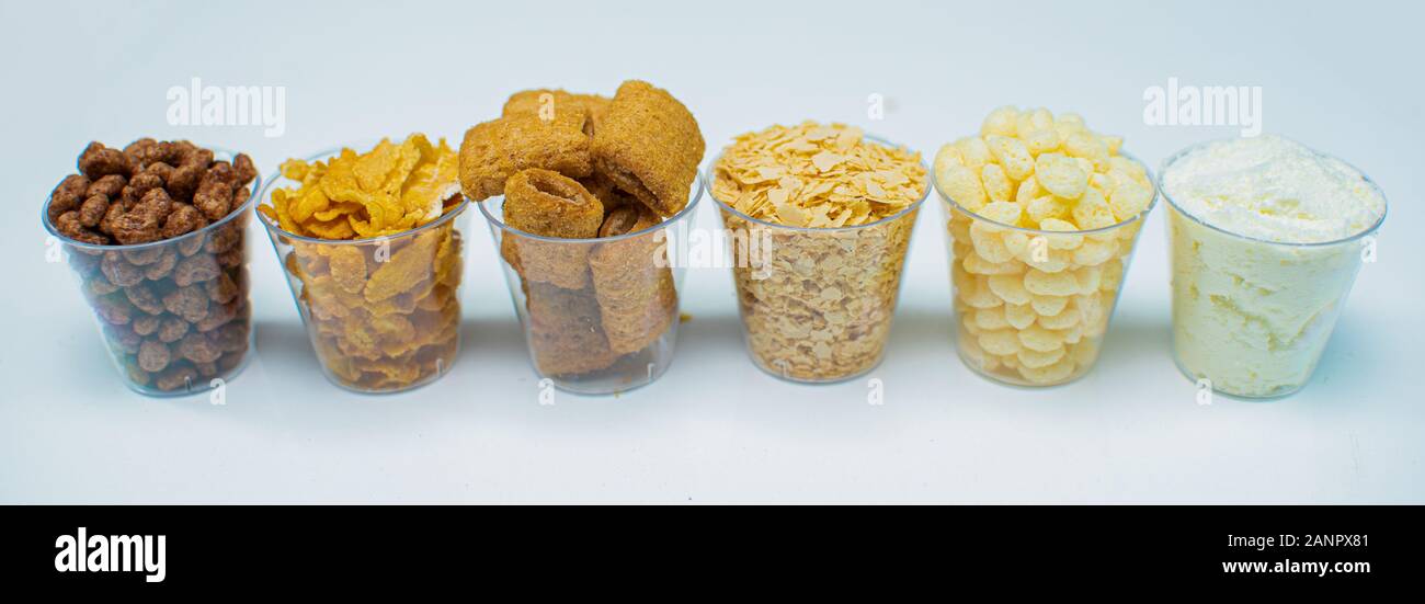 Cereals types in a cup. Breakfast Concept Stock Photo - Alamy