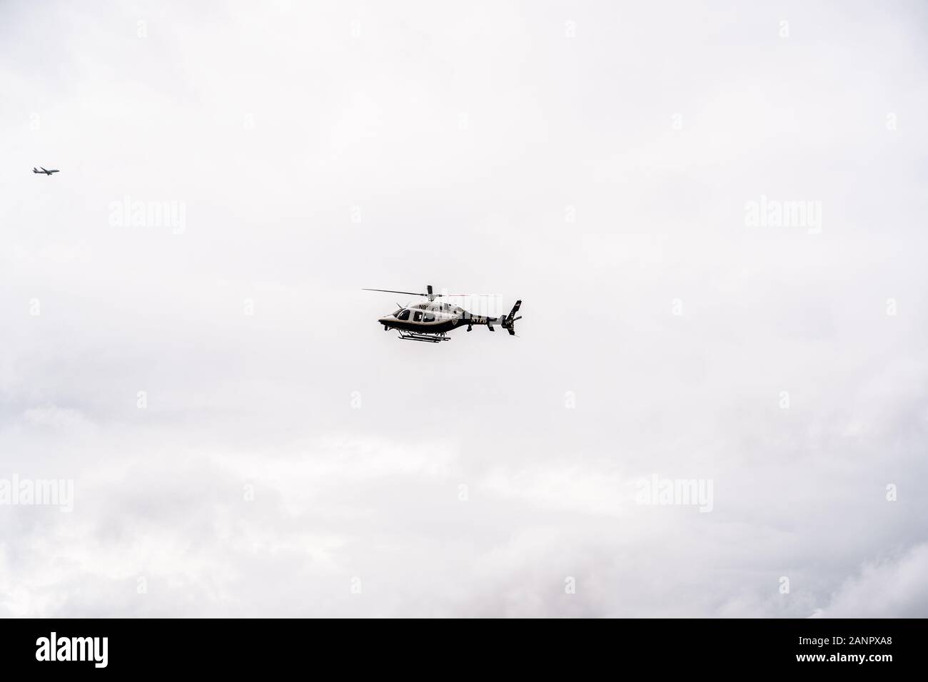 helicopter over New York city, Manhattan nypd helicopter Stock Photo ...