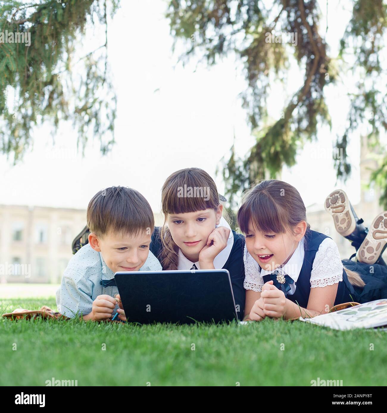 children with laptop computer. Little child using pc. Life online ...