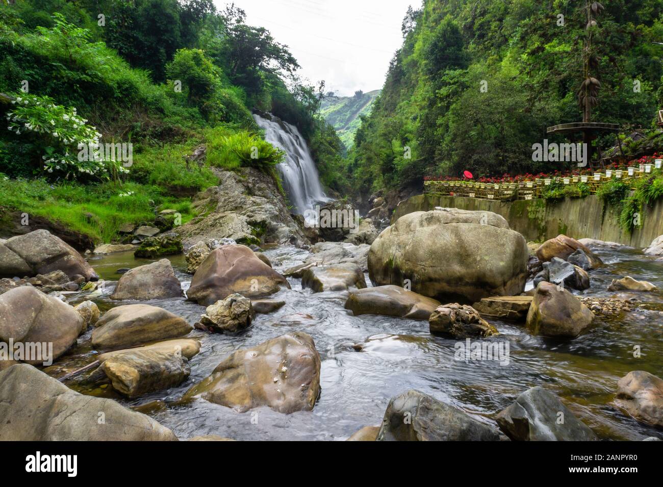 Waterfall landscape. Silver waterfall at Cat Cat Village in Sapa Sapa ...
