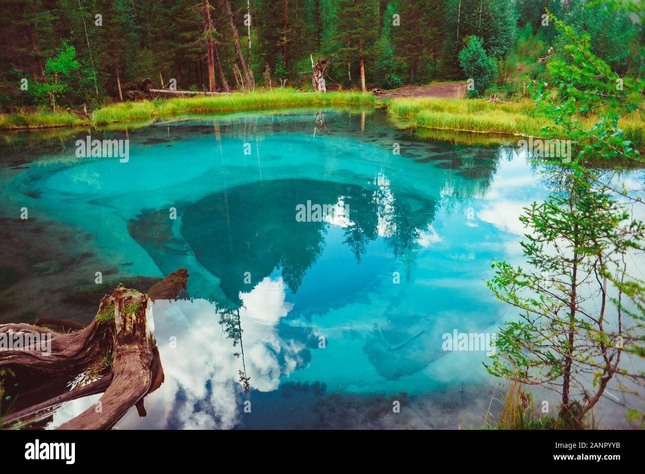 hot spring lake in the Altai in Russia, the turquoise water Stock Photo ...