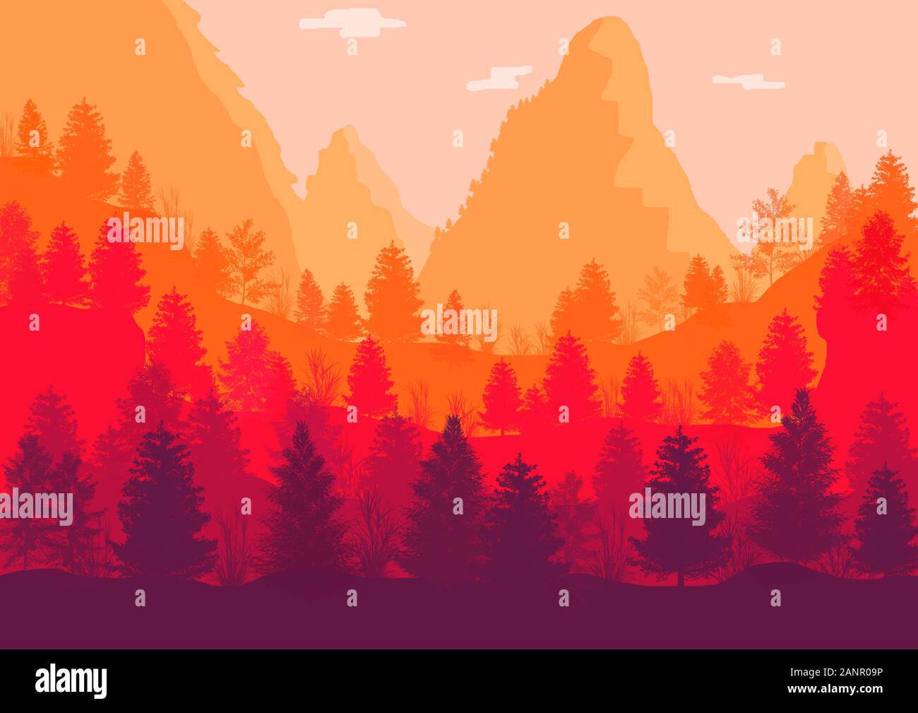 Beautiful colorful 2d landscape illustration Stock Photo - Alamy